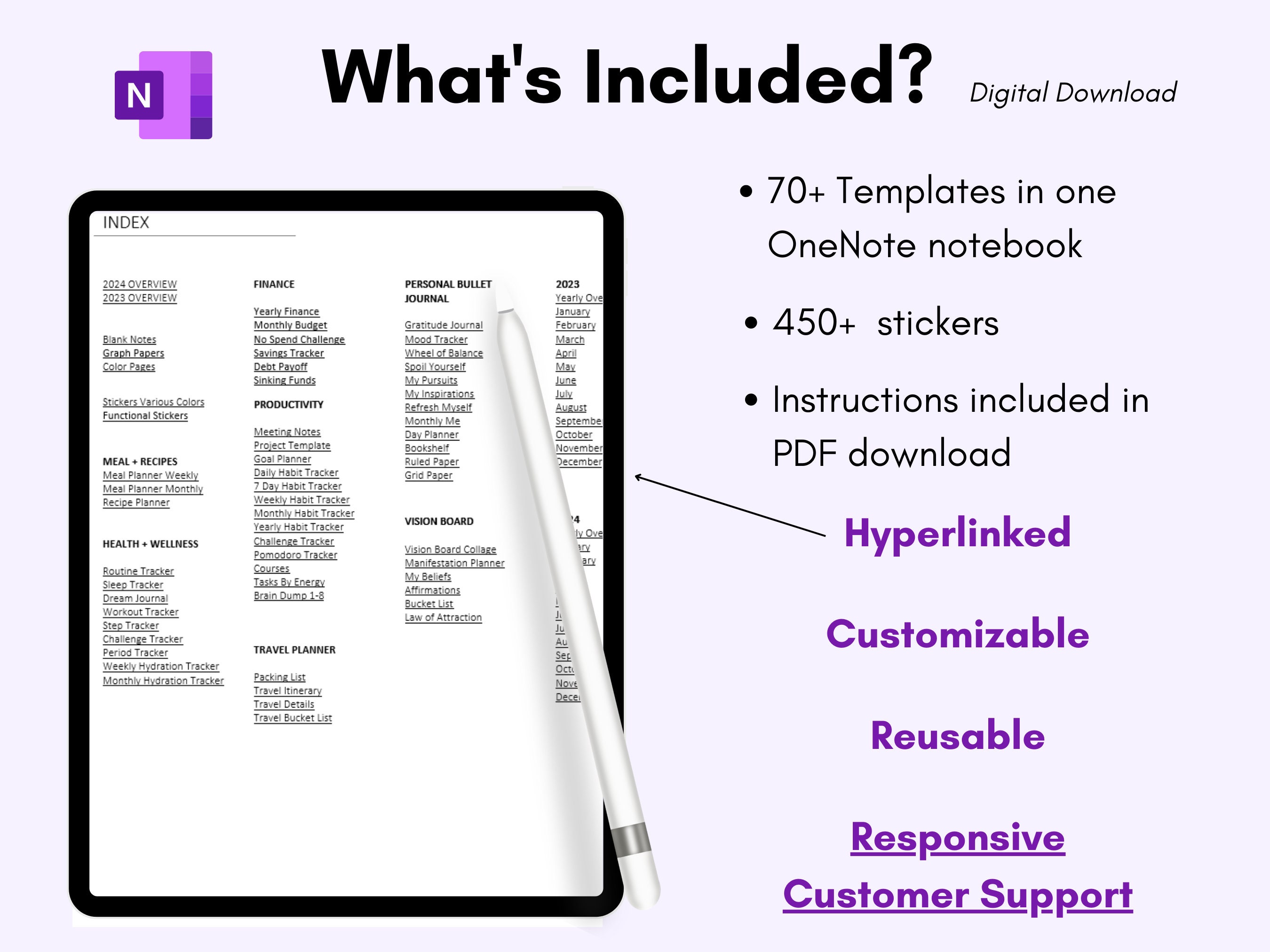 Hyperlinked Onenote Planner, Onenote Digital Planner, Dated 2023 2024 ...