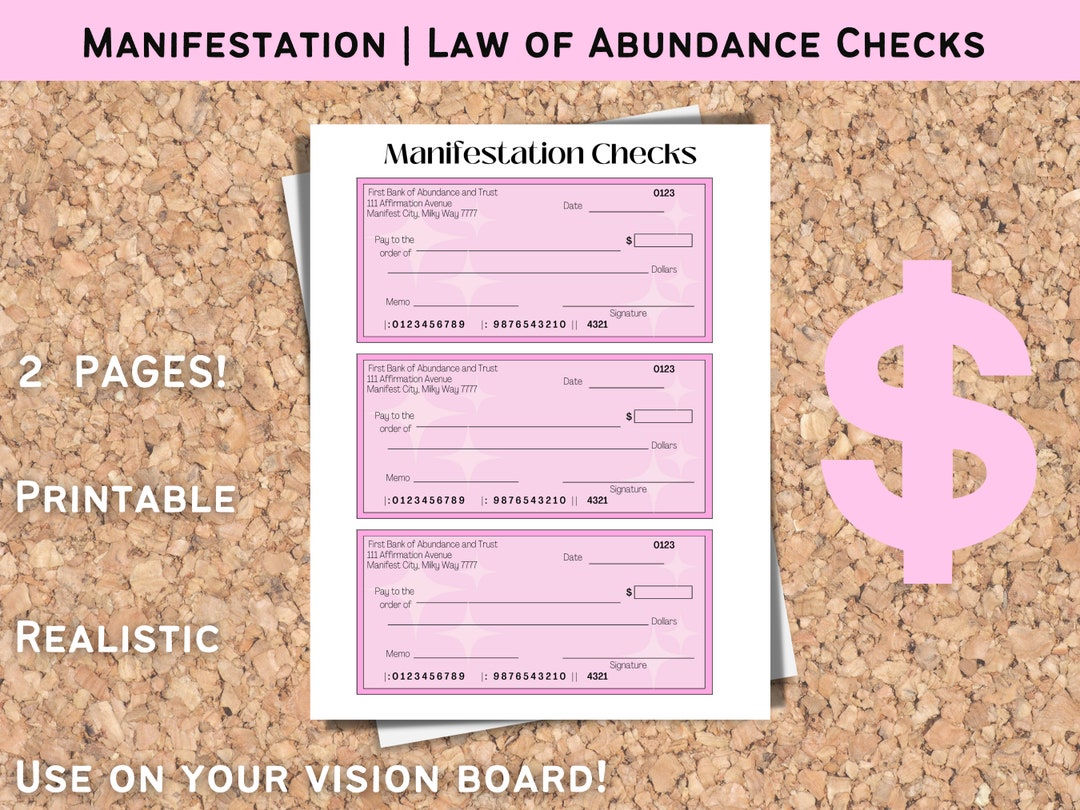 Manifestation Check, Vision Board Checks, Vision Board Printables ...