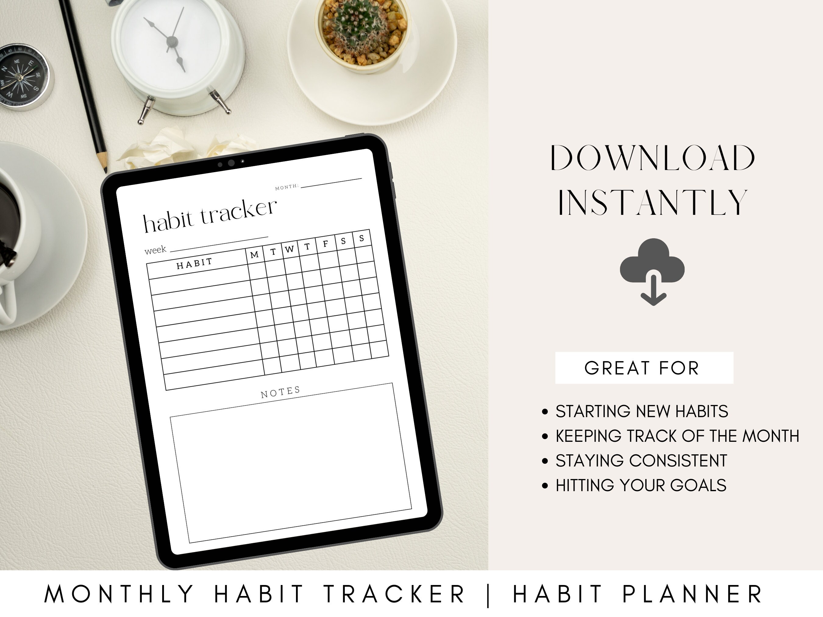Monthly Habit Tracker Printable Landscape, Habit Tracker Template ...