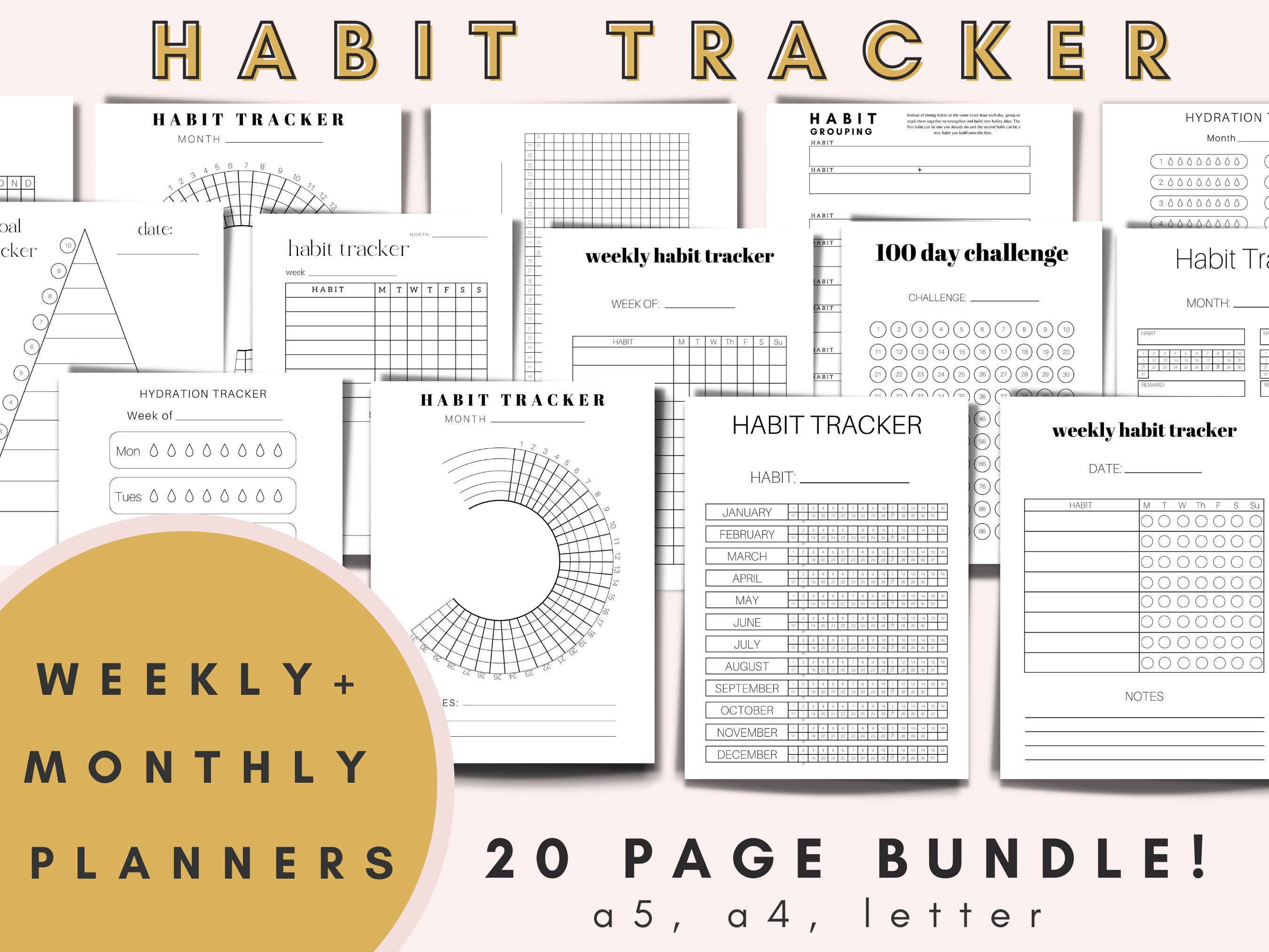 Daily Habit Tracker PDF in Sizes A5, A4, Letter, Habit Track Printable ...