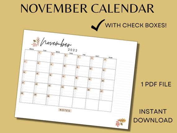 Calendar 2022 November Thanksgiving