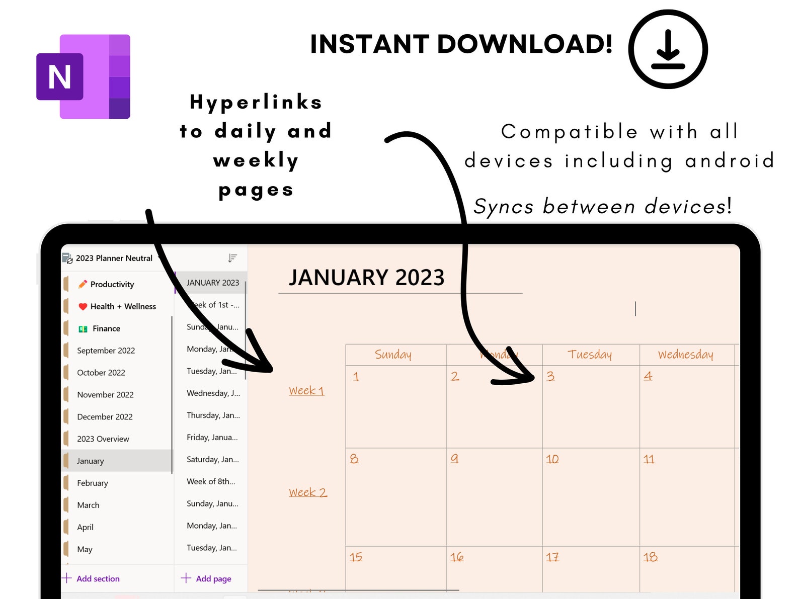Hyperlinked Onenote Planner, Onenote Digital Planner, Dated 2022 2023 ...