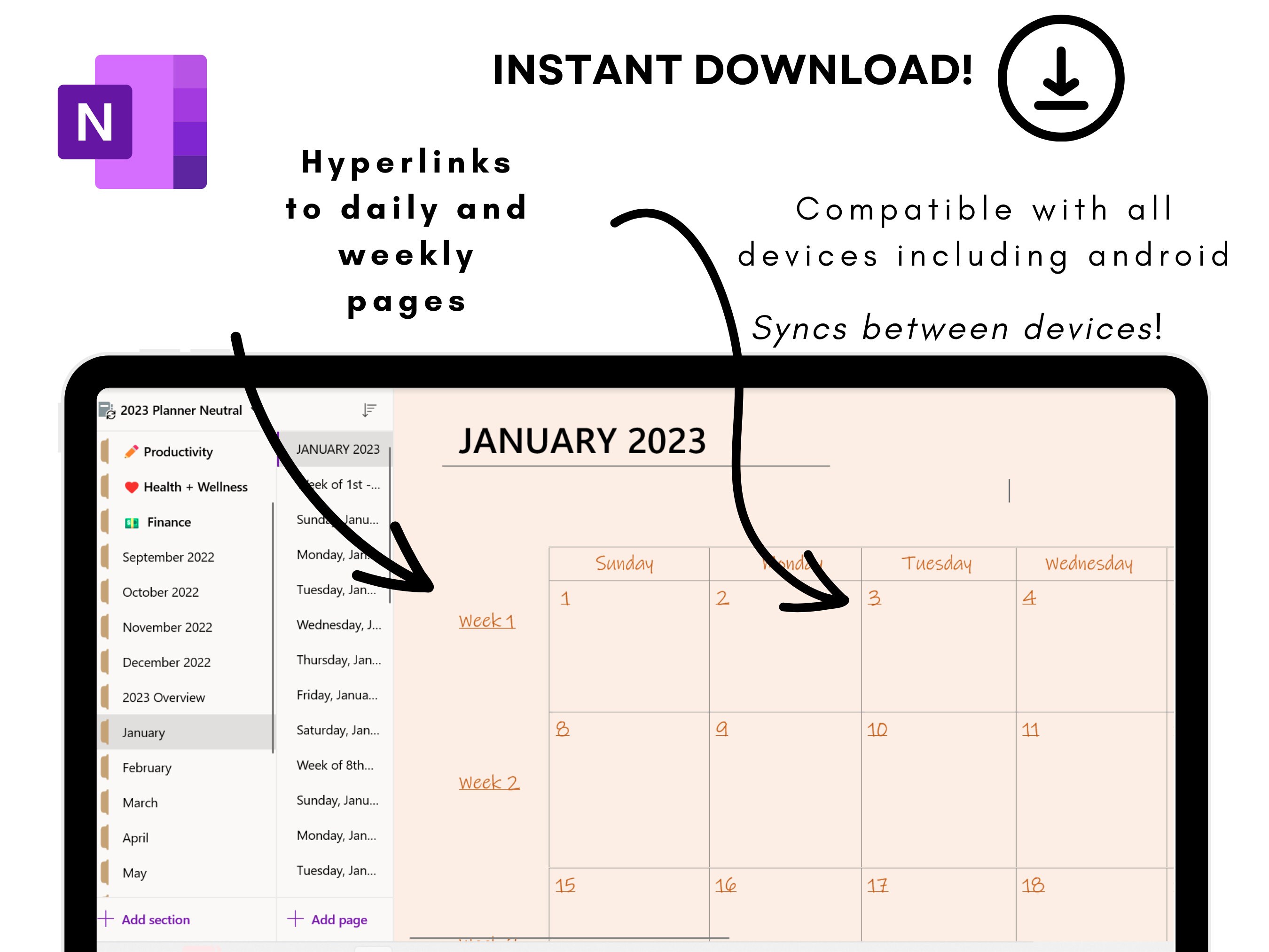 Hyperlinked Onenote Planner Onenote Digital Planner Dated 2022 2023