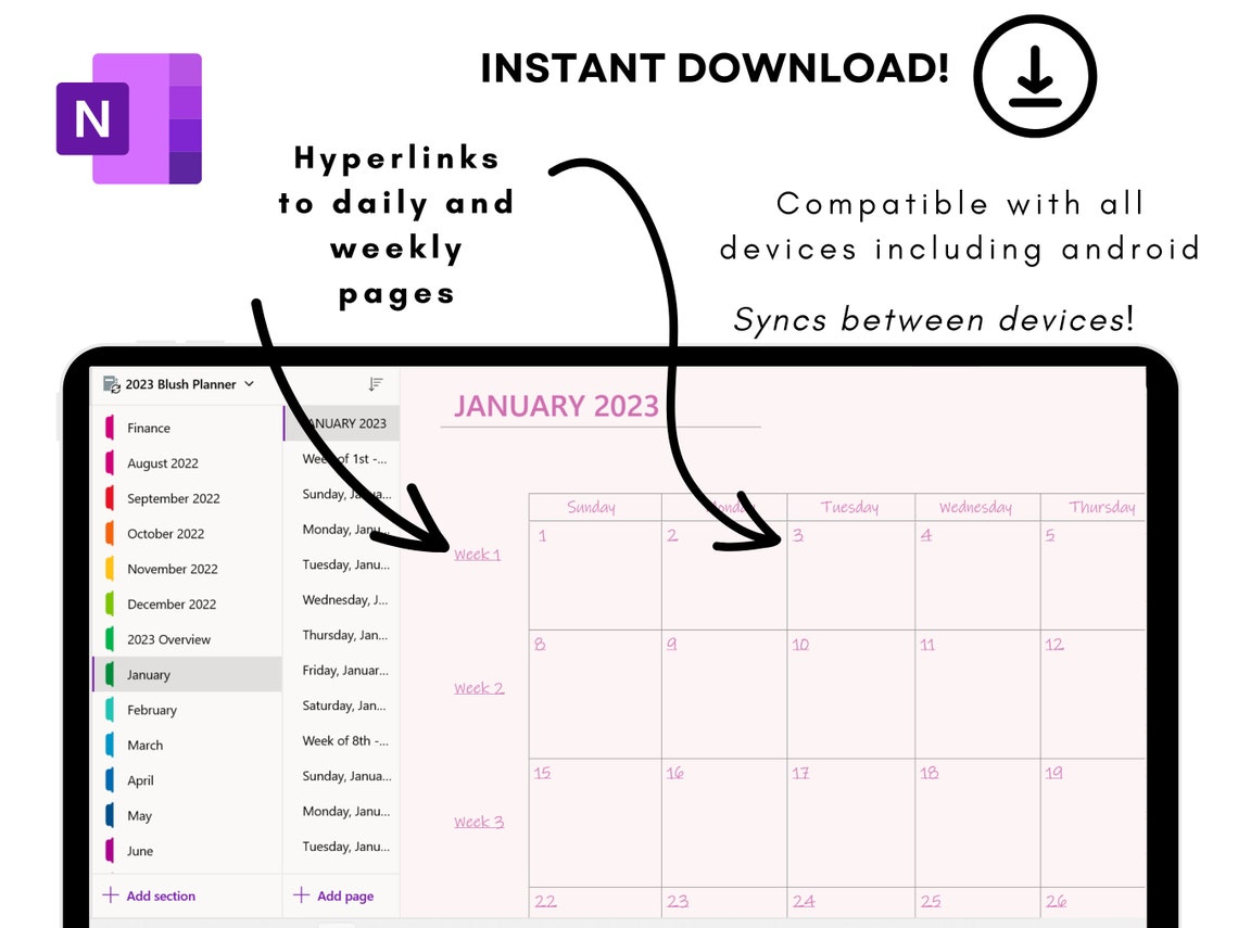 Hyperlinked Onenote Planner Onenote Digital Planner Dated - Etsy