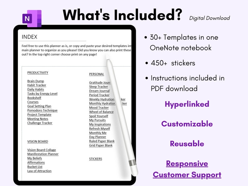 Hyperlinked Onenote Planner, Onenote Digital Planner, Productivity ...