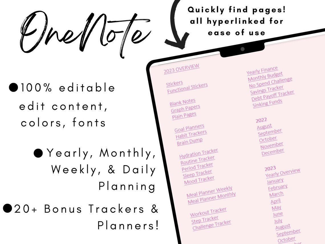 Hyperlinked Onenote Planner Onenote Digital Planner Dated - Etsy