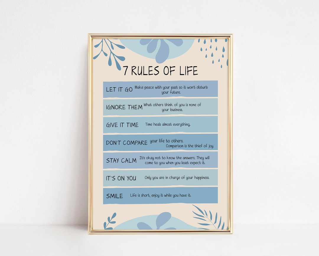 7 Rules of Life Poster, Therapy Office Decor, Life Rules Print ...