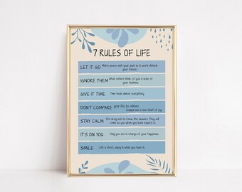 7 Rules of Life Poster | Inspirational Quote Wall Art | Office Decor ...