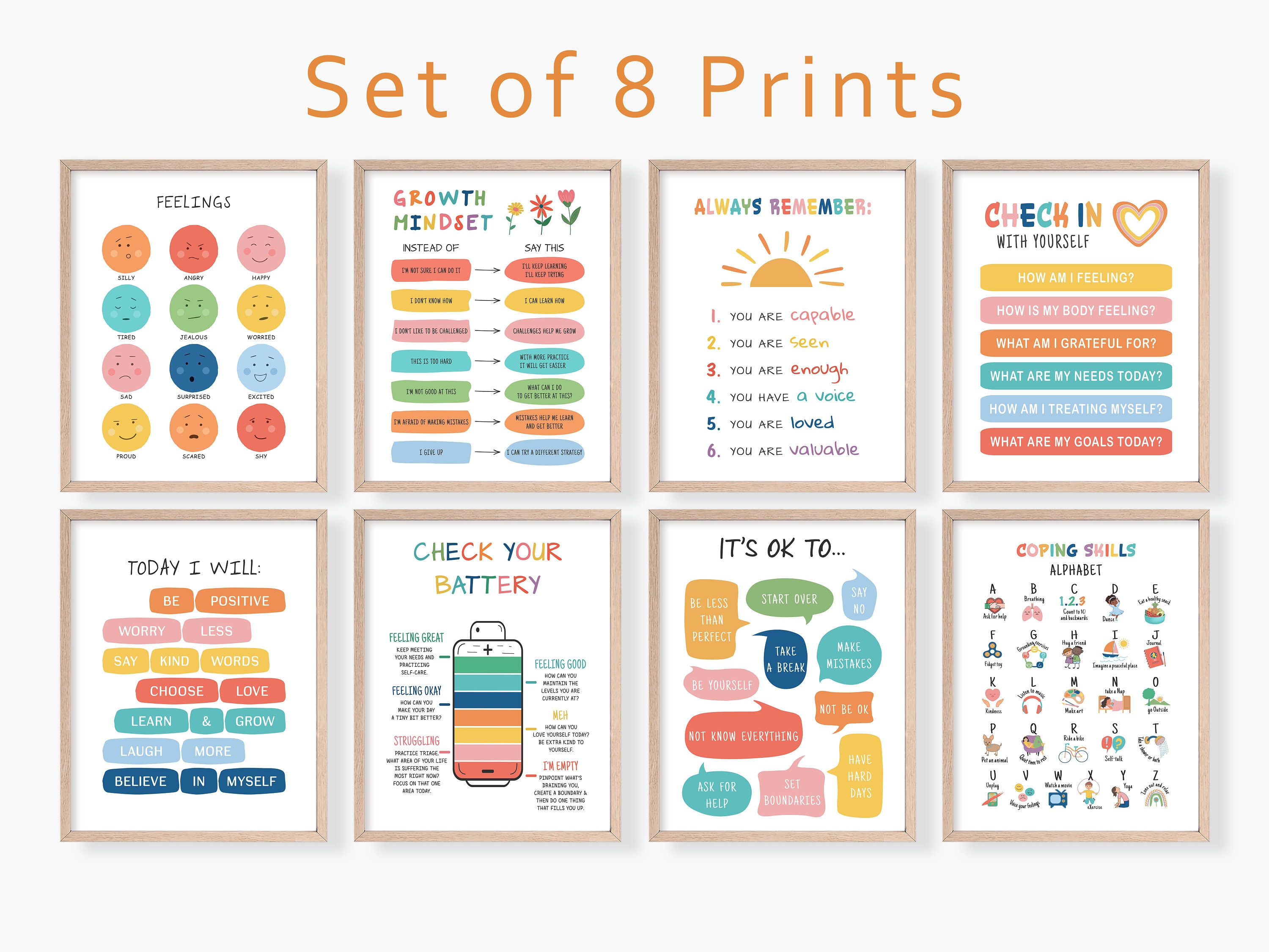 Mental Health Posters Set of 8 Psychology Prints for Kids - Etsy
