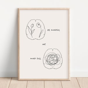 Be Mindful Not Mind Full, Mental Health Poster, Meaningful Wall Art ...