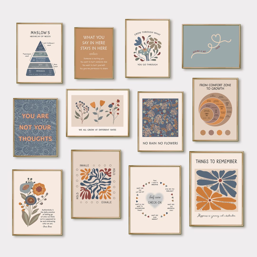 Mental Health Posters, 12 Prints for Therapy Office Decor, Motivational ...