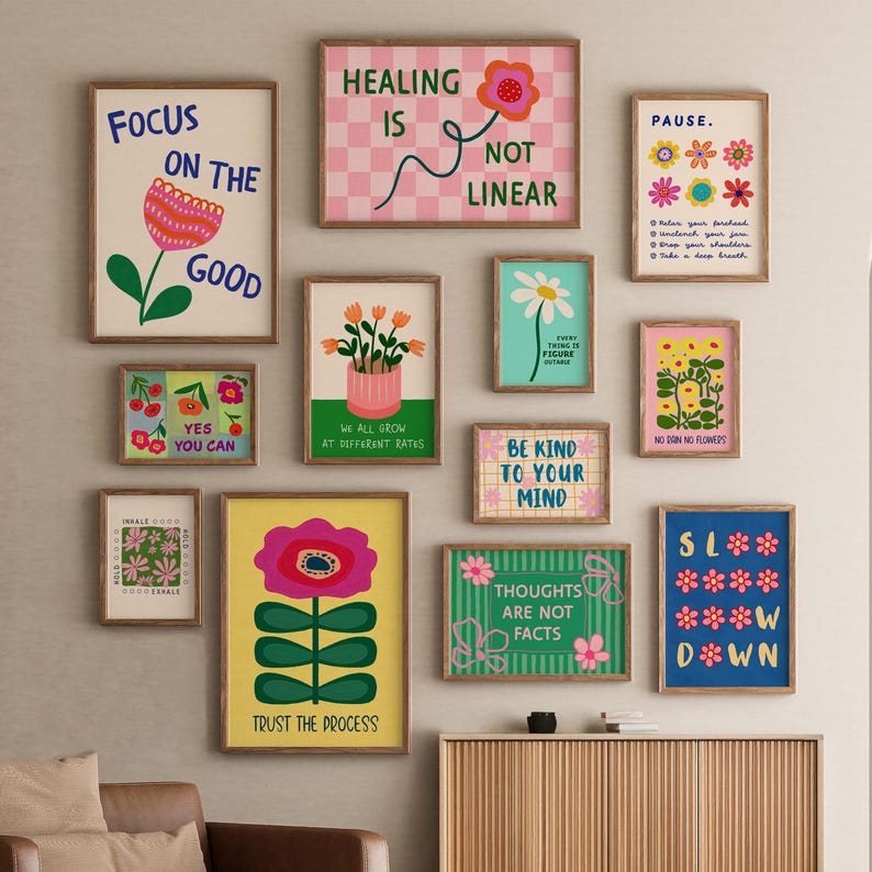 12 Mental Health Posters: Colorful Hand-drawn Inspirational Prints ...