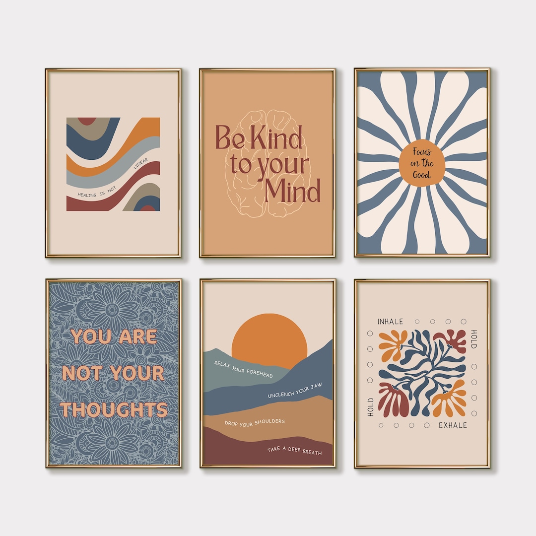 Mental Health Wall Art Prints, Set of 6 Psychology Posters for Therapy ...