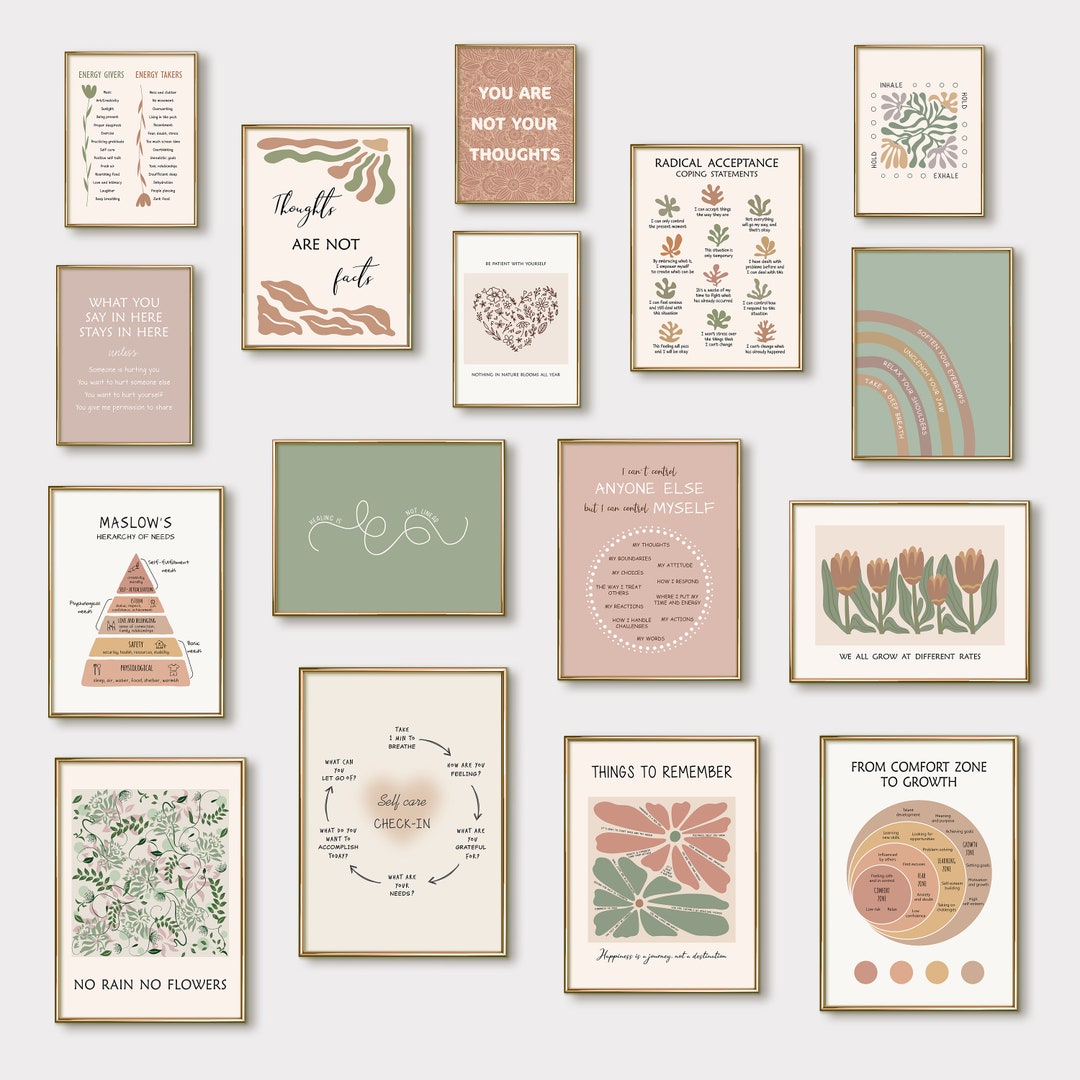 Mental Health Posters, Set of 16 Psychology Prints for Therapy Office ...