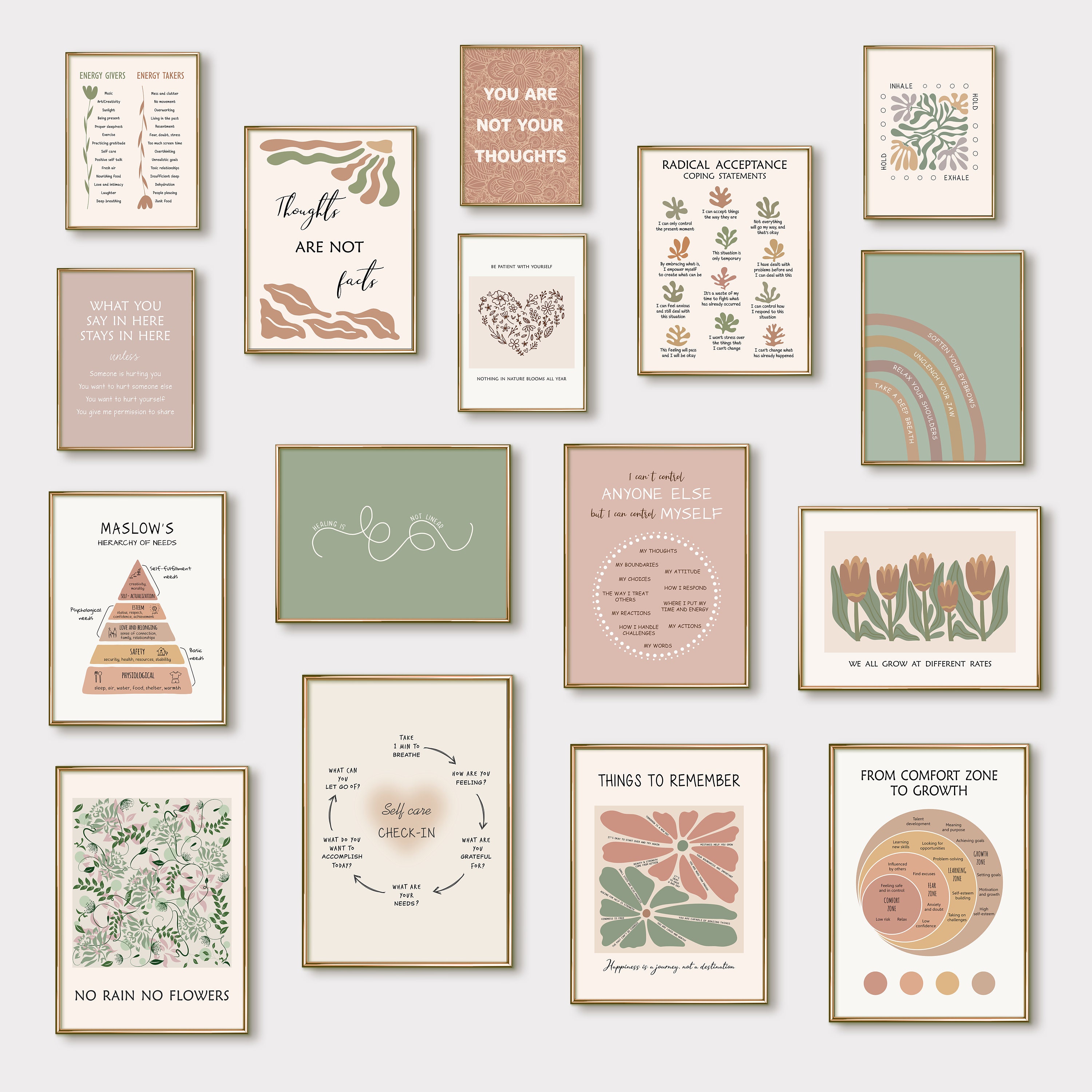 Mental Health Posters, Set of 16 Psychology Prints for Therapy Office ...
