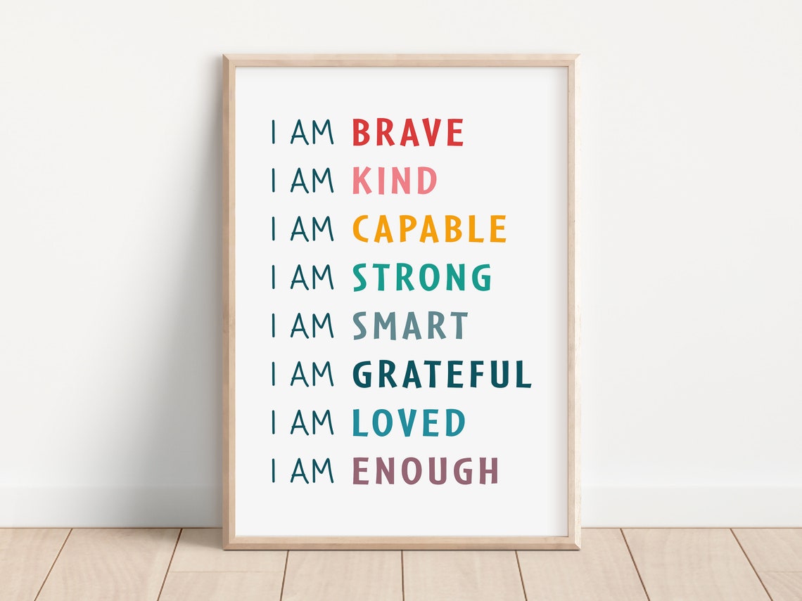 Affirmations Poster, I Am Kind Smart Loved, Mental Health Check In ...
