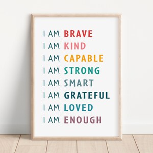 Affirmations Poster, I Am Kind Smart Loved, Mental Health Wall Art ...