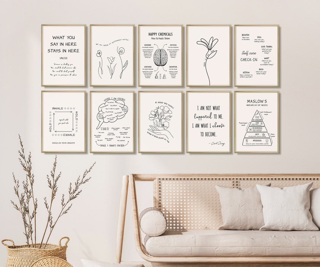 Mental Health Prints, Set of 12 Psychology Posters for Therapy Office ...