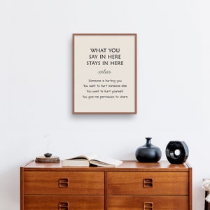 Confidentiality Sign, What You Say in Here Stays in Here, Therapy ...