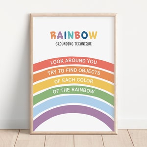 Grounding Technique Rainbow, Anxiety Grounding Poster, Mental Health ...