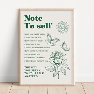 Note to Self Printable Wall Art, Therapy Office Decor, Mental Health ...