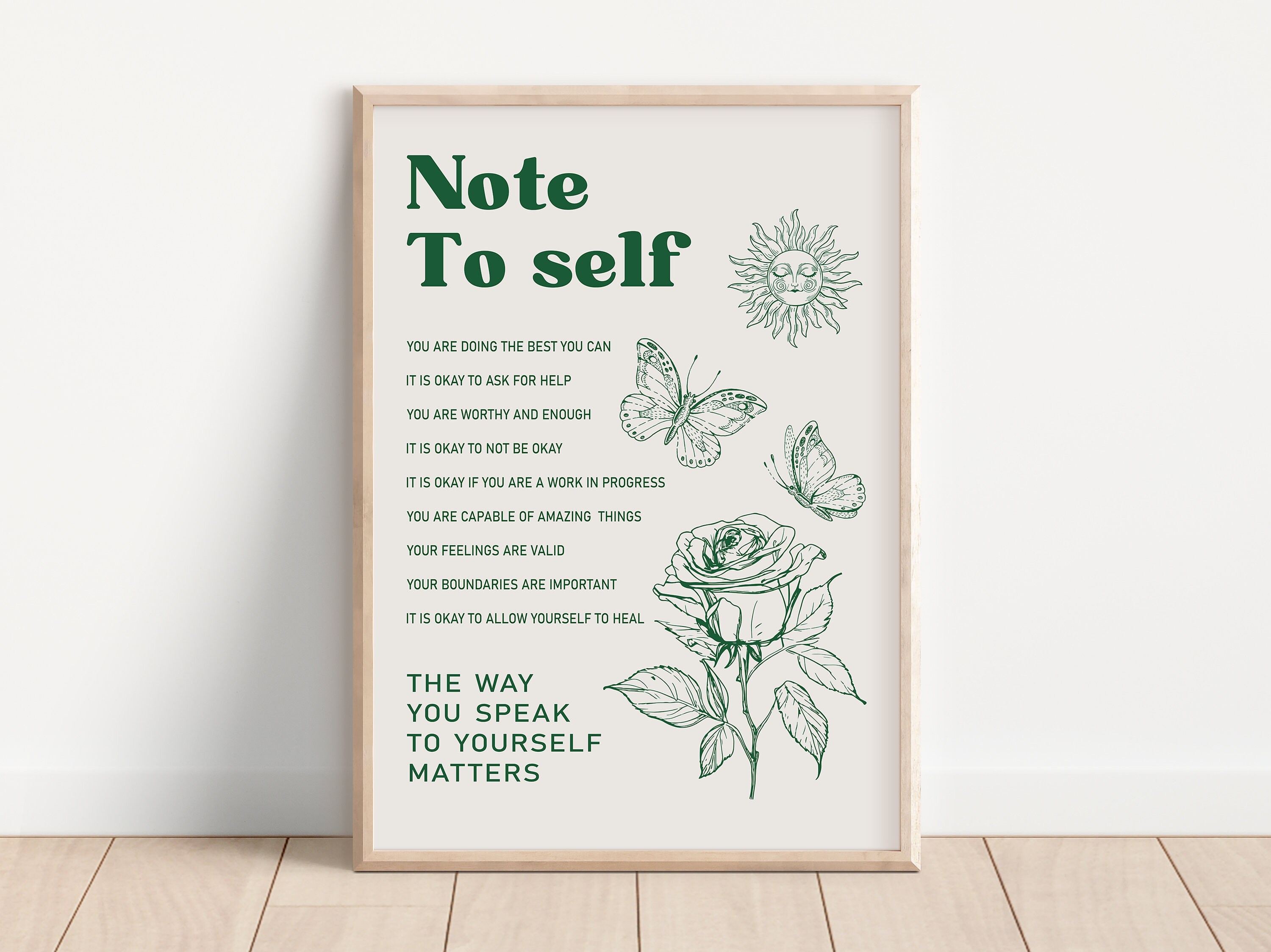 Note to Self Printable Wall Art, Therapy Office Decor, Mental Health ...
