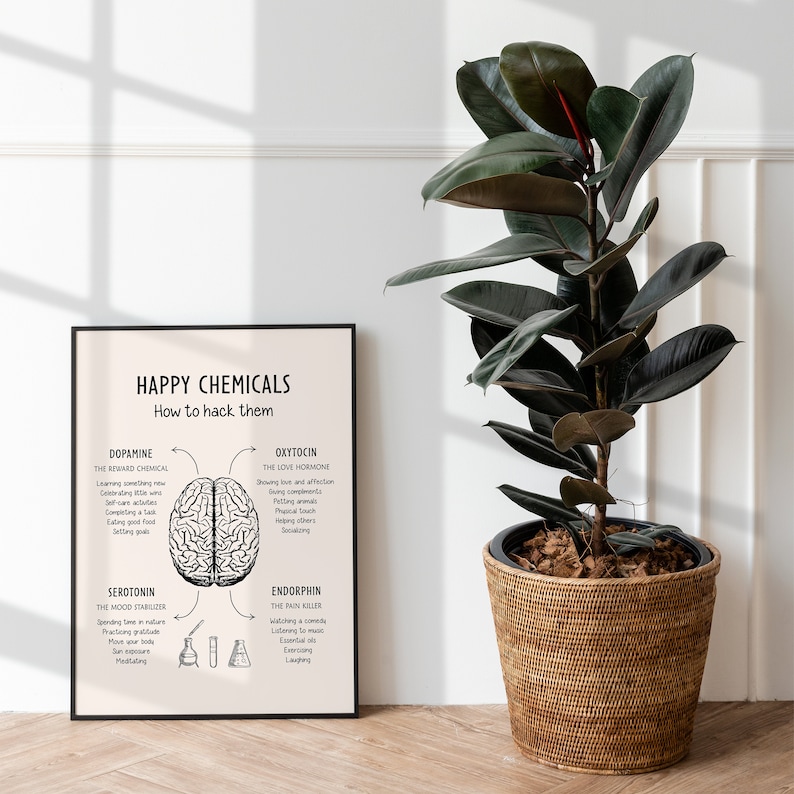 Happy Chemicals Poster, Therapy Office Decor, Happiness Hormones ...