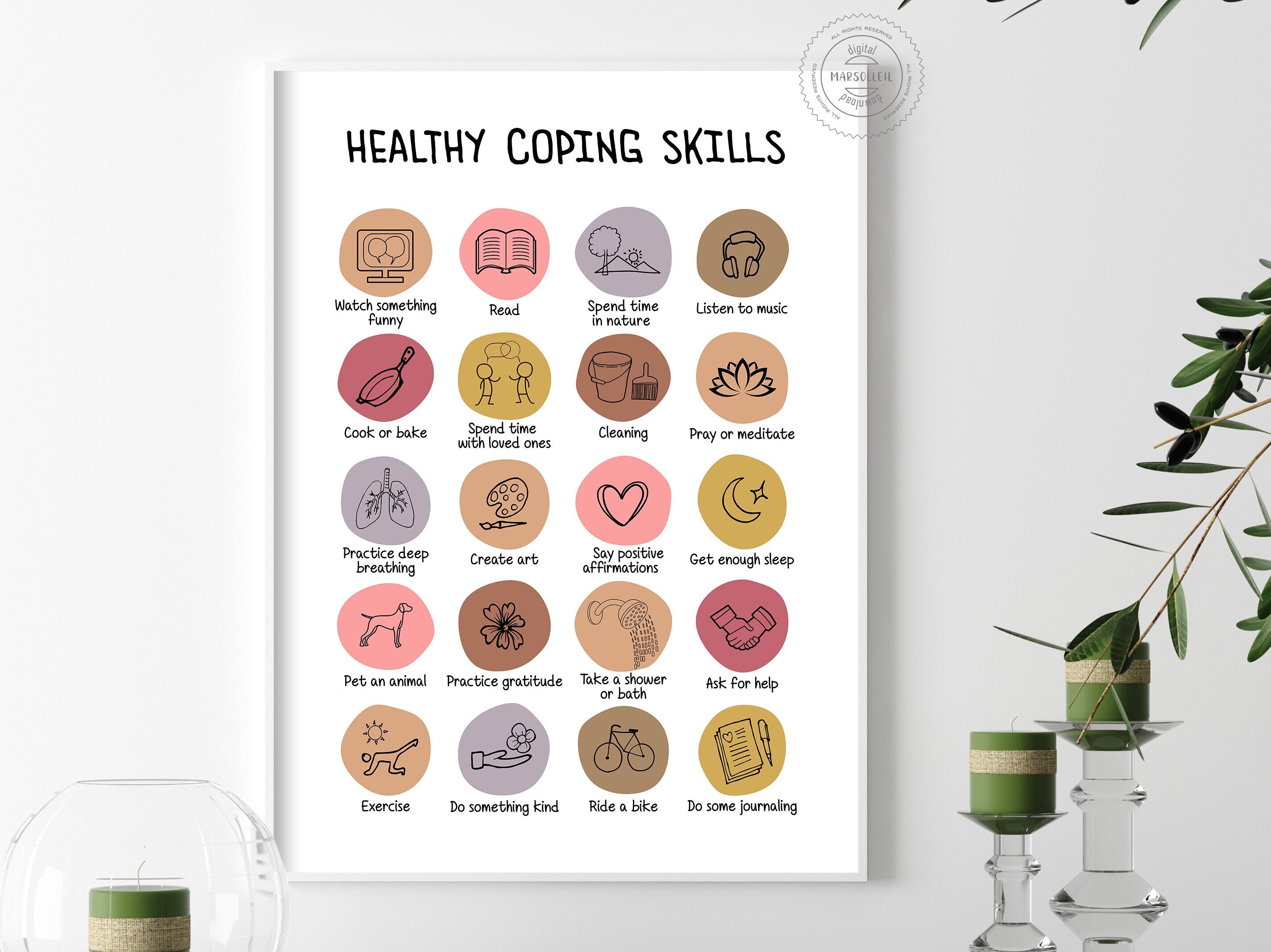 Set of 12 Prints for Therapy Office, Psychology Print Bundle, Mental ...