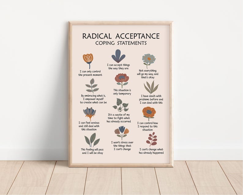 Radical Acceptance Coping Statements Printable, DBT Poster for Therapy ...