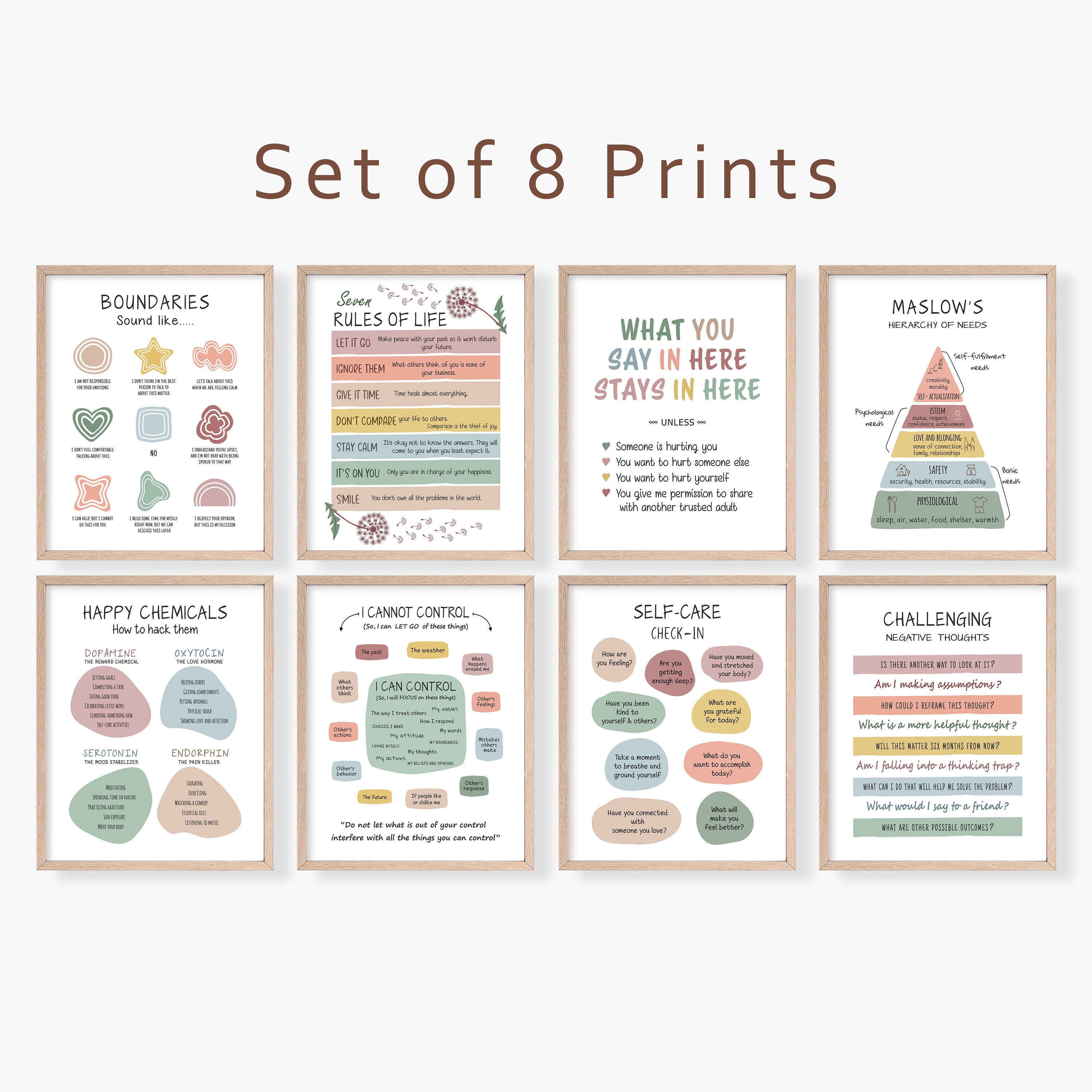 Set of 8 Prints for Therapy Office, Psychology Posters, Mental Health ...