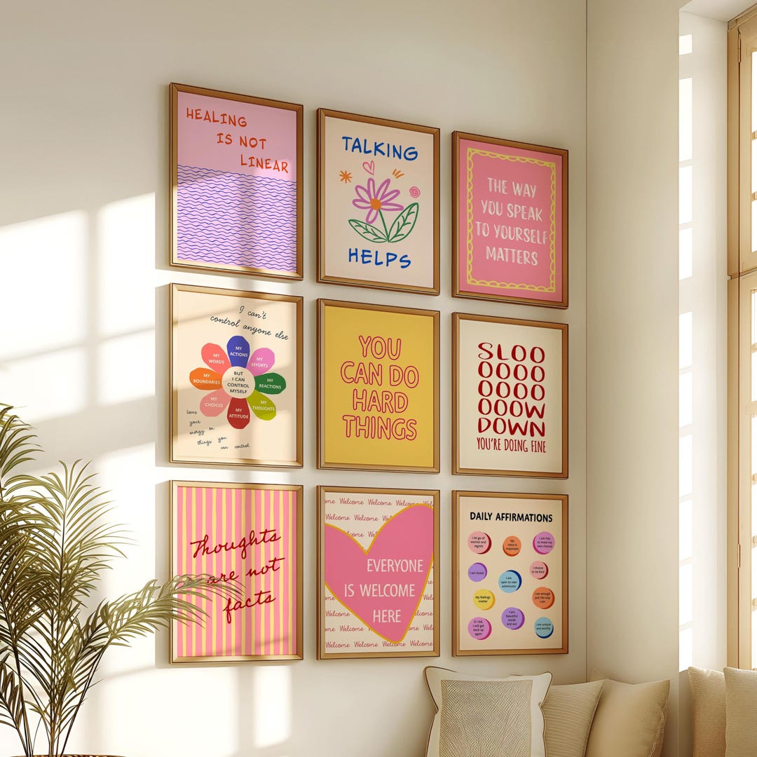 Mental Health Wall Art Prints, 9 Trendy Posters for Therapy Office ...