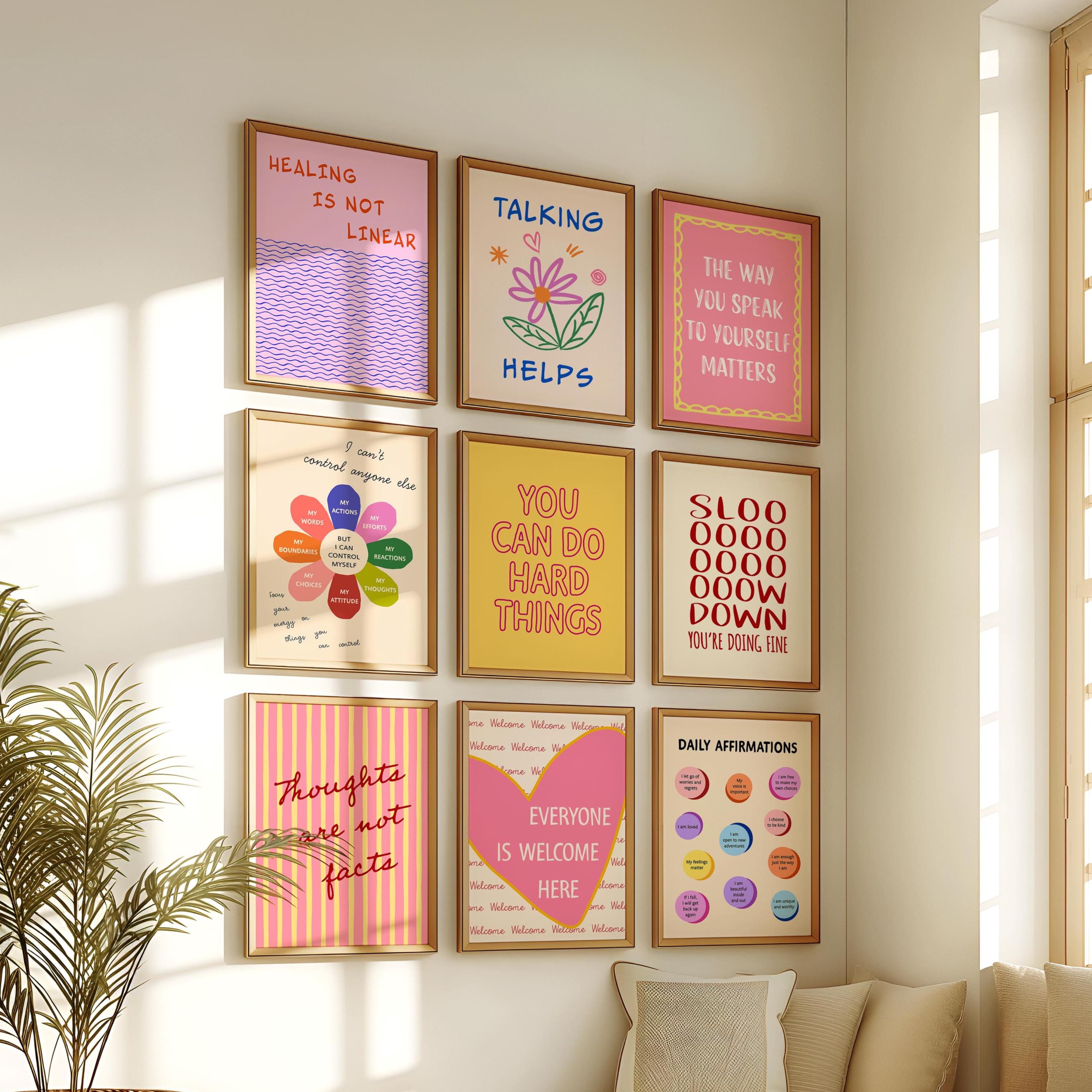 Mental Health Wall Art Prints, 9 Trendy Posters for Therapy Office ...