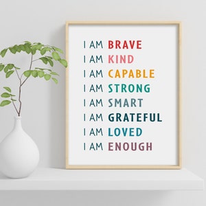 Affirmations Poster, I Am Kind Smart Loved, Mental Health Wall Art ...