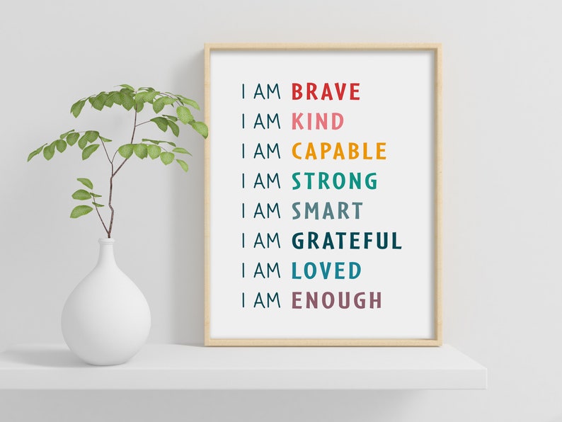 Affirmations Poster, I Am Kind Smart Loved, Mental Health Check In ...