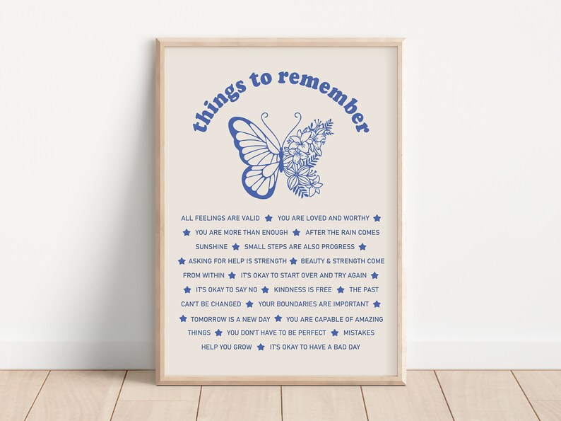 Things to Remember, Mental Health Poster, Positive Affirmations Art ...