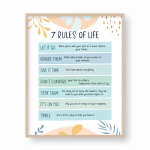 7 Rules of Life Poster, Therapy Office Decor, Positive Affirmations ...