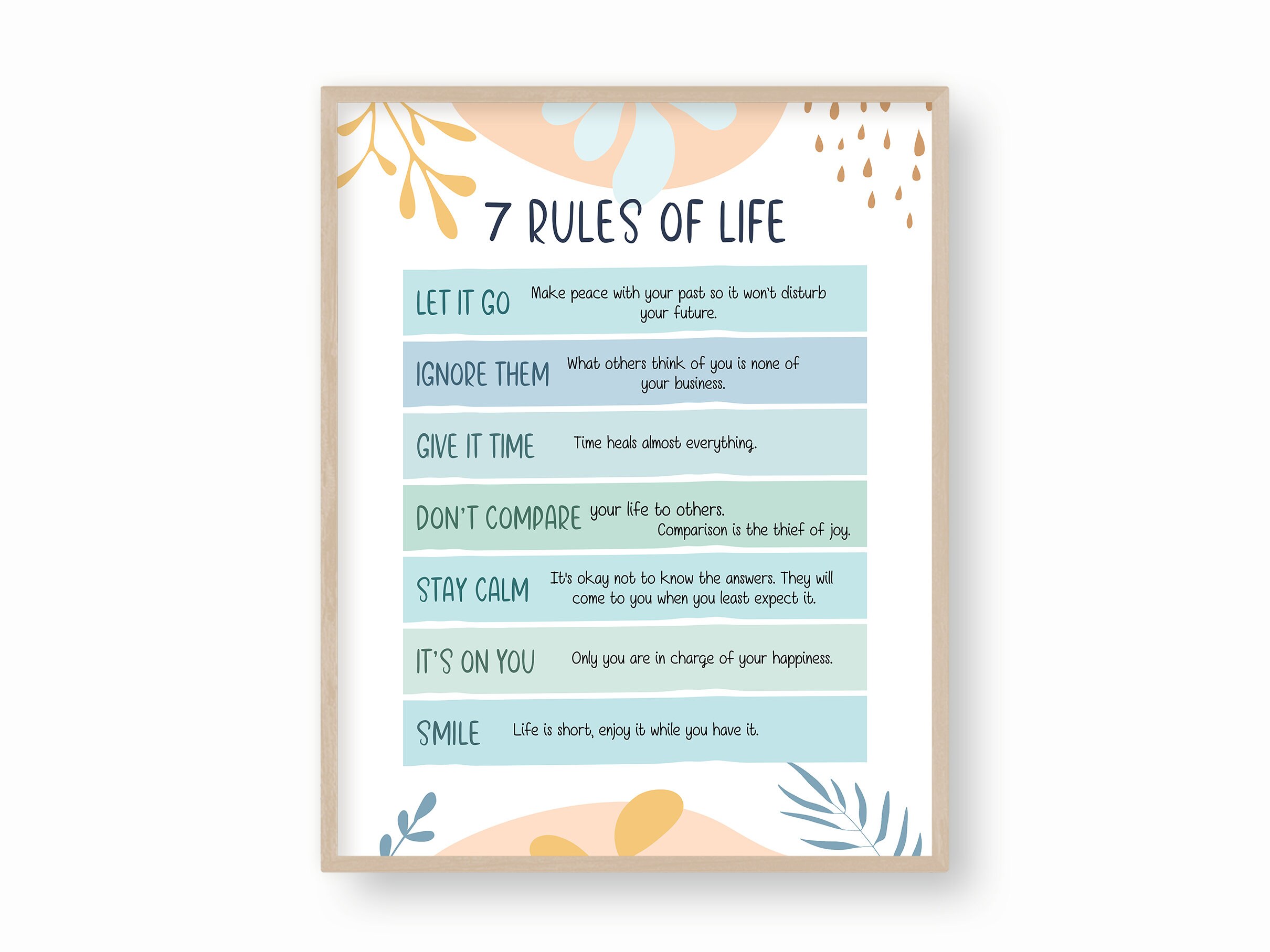 7 Rules of Life Poster, Therapy Office Decor, Positive Affirmations ...