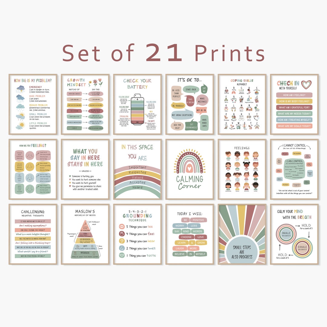 21 Mental Health Posters, Psychology Bundle for Kids, Grounding ...
