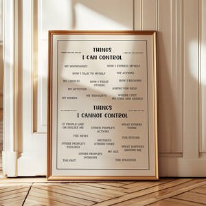Things I Can and Cannot Control Poster, Mental Health Prints, Therapy ...