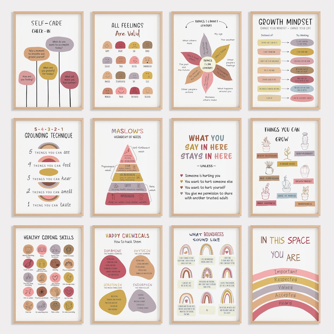 Psychology Bundle Print, Set of 12 Psychology Art Prints, Therapy ...