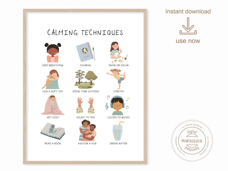 Feelings Poster Emotions Chart for Kids Calming Techniques - Etsy
