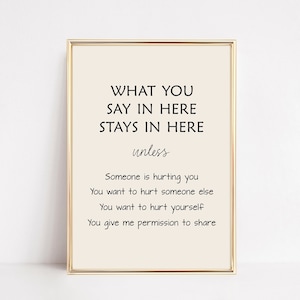 Confidentiality Sign, What You Say in Here Stays in Here, Therapy ...