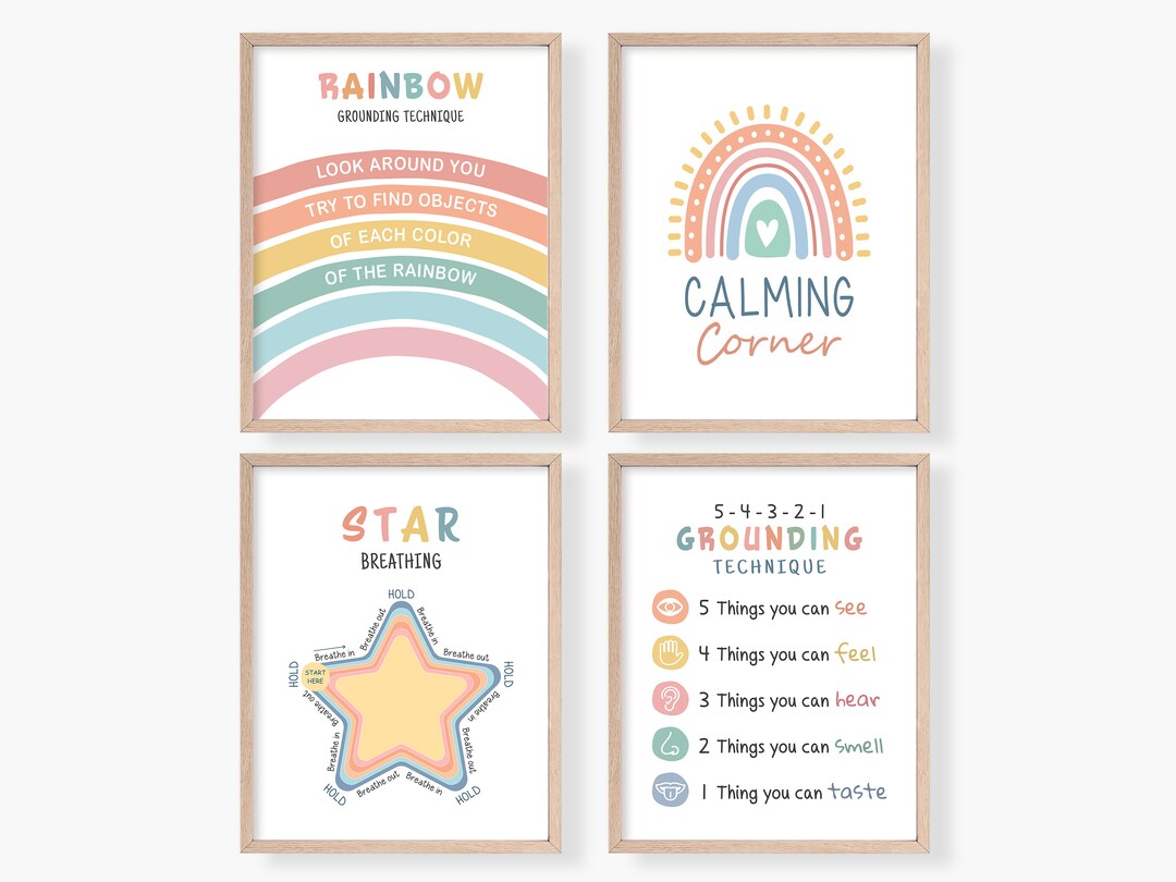 Set of 4 Grounding Posters, Grounding Technique, Calming Corner ...