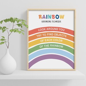 Grounding Technique Rainbow, Anxiety Grounding Poster, Mental Health ...