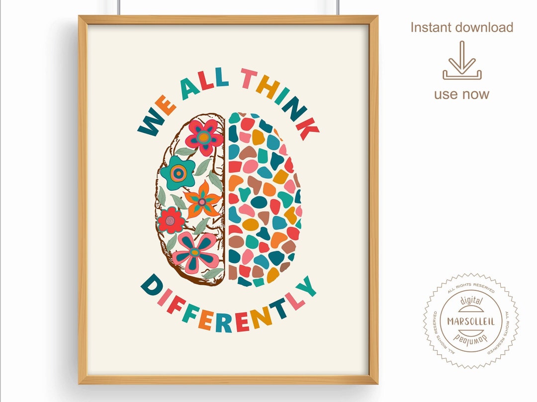 Neurodiversity Poster We All Think Differently Brain Art - Etsy