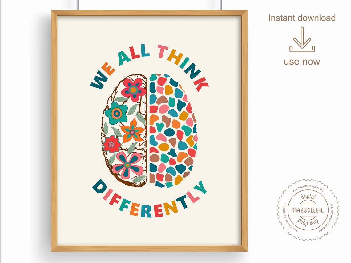 Neurodiversity Poster We All Think Differently Brain Art - Etsy