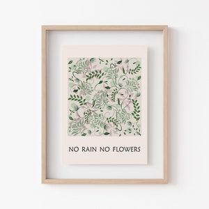 No Rain No Flowers, Positivity Wall Art Print, Affirmation Flower Print ...