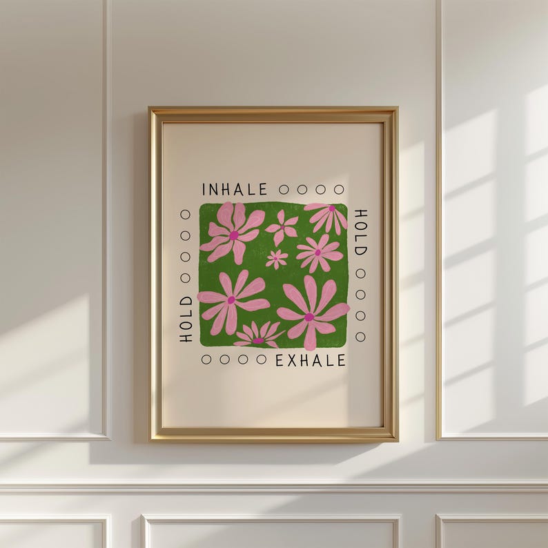 Mindful Breathing, Inhale Exhale Print, Therapy Office Decor, Box ...