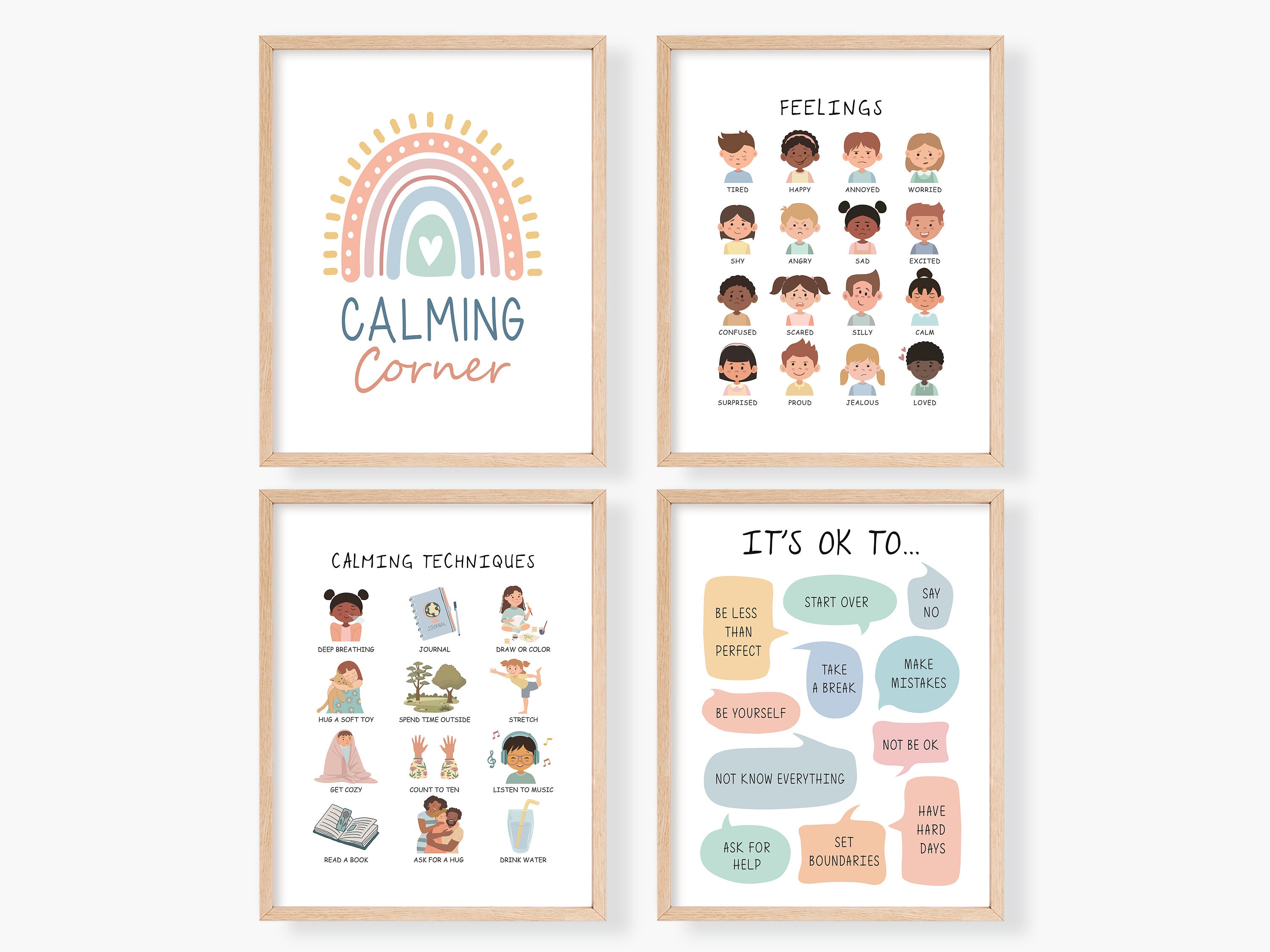 Calming Corner Bundle, Playroom Wall Art for Kids, Set of 4 Prints for ...