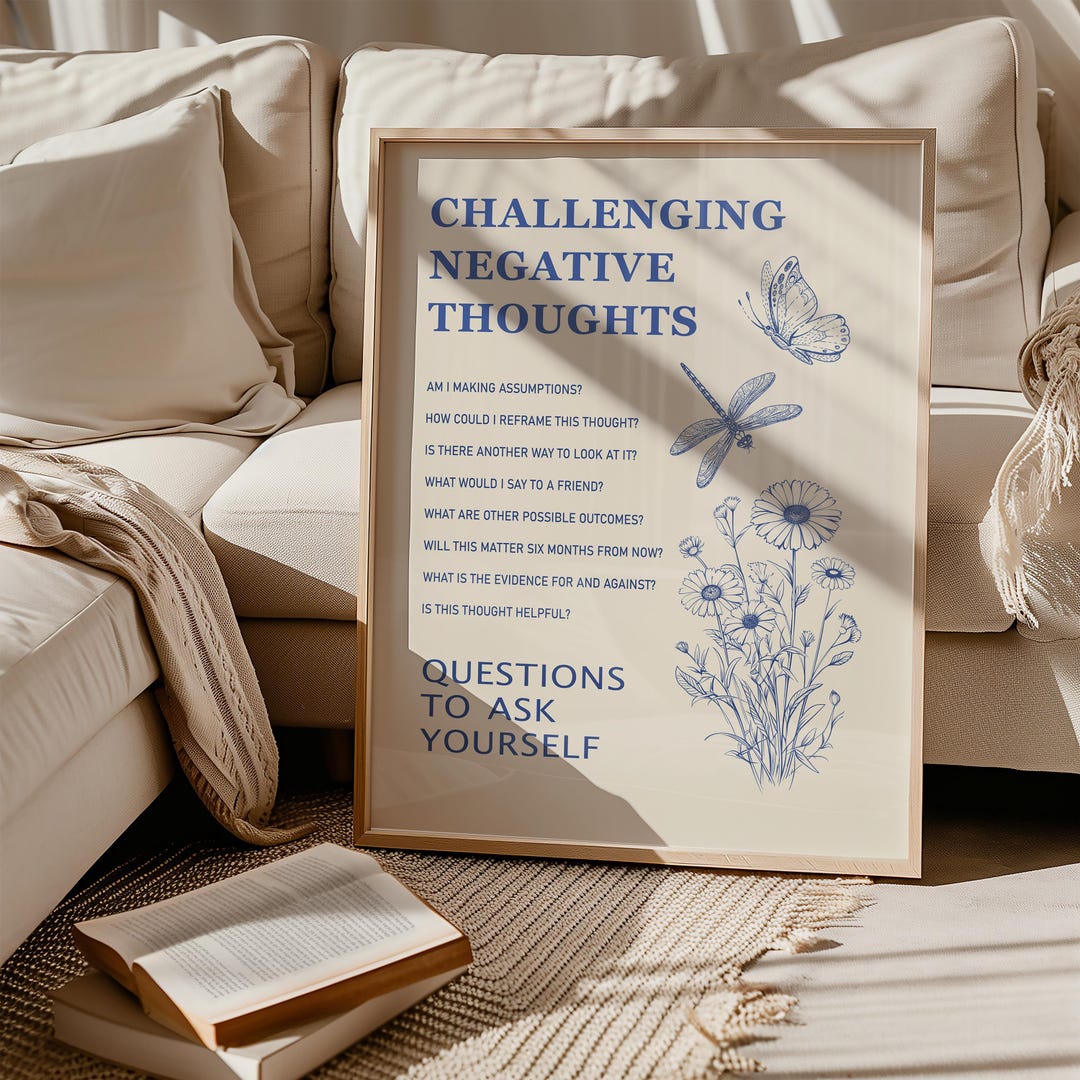 Challenging Negative Thoughts Printable, Mental Health Art Print ...